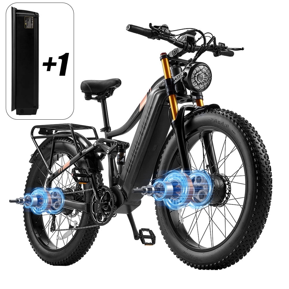 Dual Motors AWD 2000W E-Mountain Bike for Adult 26'', UL2849 48V 60AH Removable Battery Electric ...
