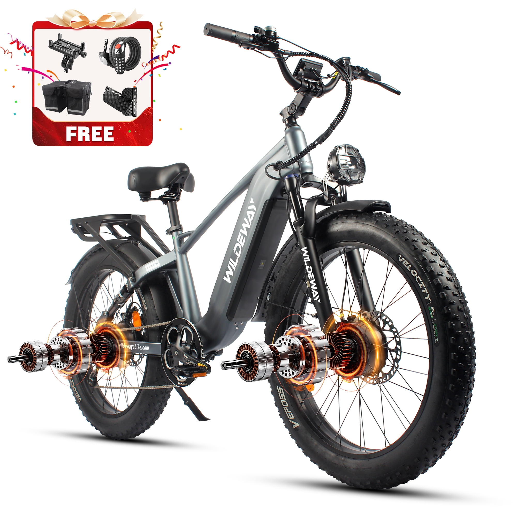 Dual Motors AWD 2600W Electric Bike for Adult 26'', UL2849 48V 30/60AH ...