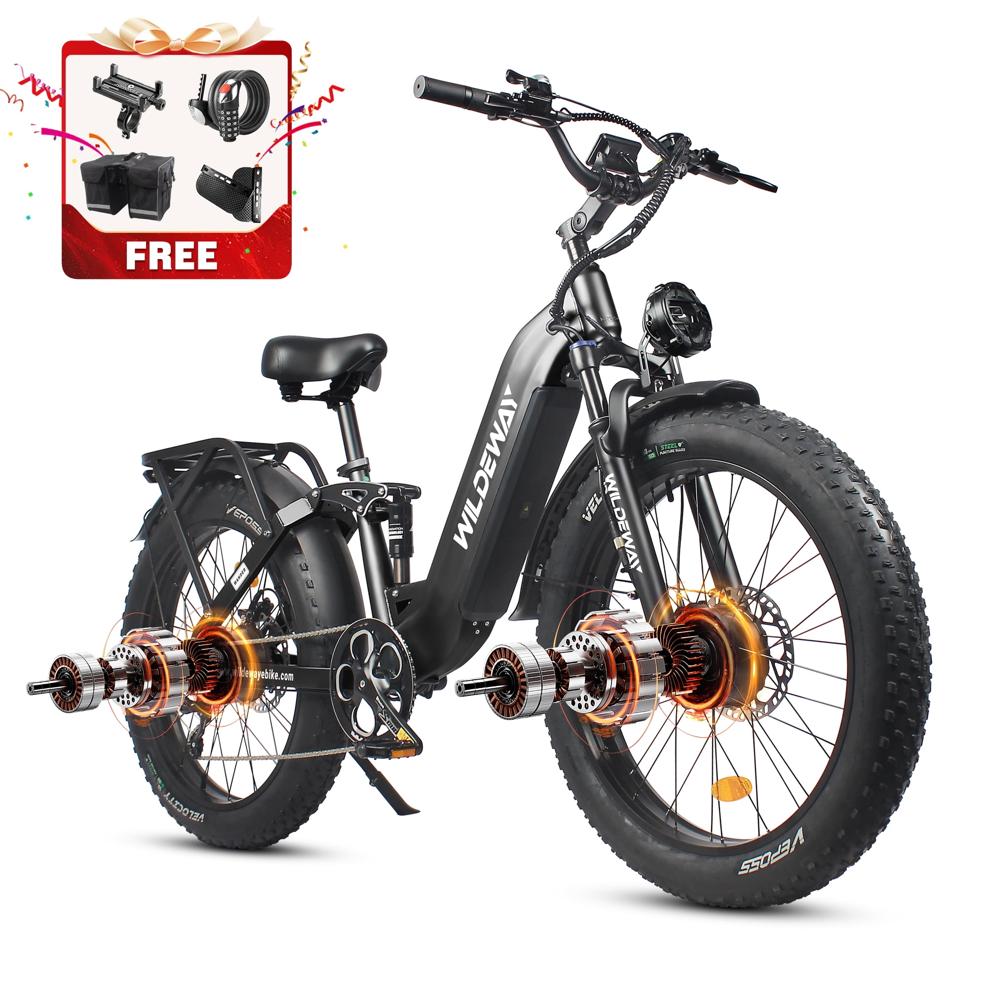 Dual Motors AWD 2600W Electric Bike for Adult 26'', UL2849 48V 30/60AH ...