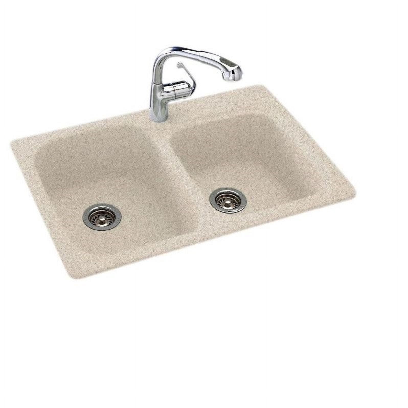 Dual Mount Composite 33x22x9 1-Hole Double Bowl Kitchen Sink in Almond ...