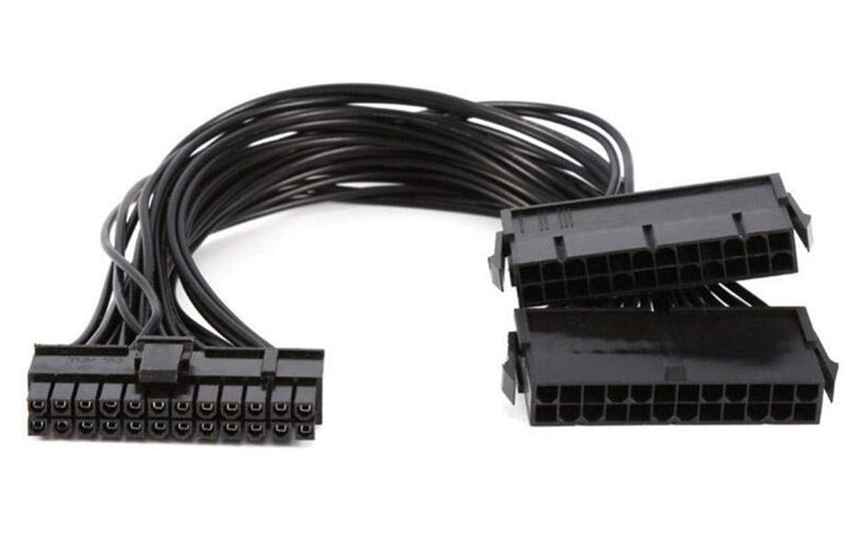 Dual PSU Power Supply 24 Pin Adapter Cable for ATX Motherboard 18AWG ...