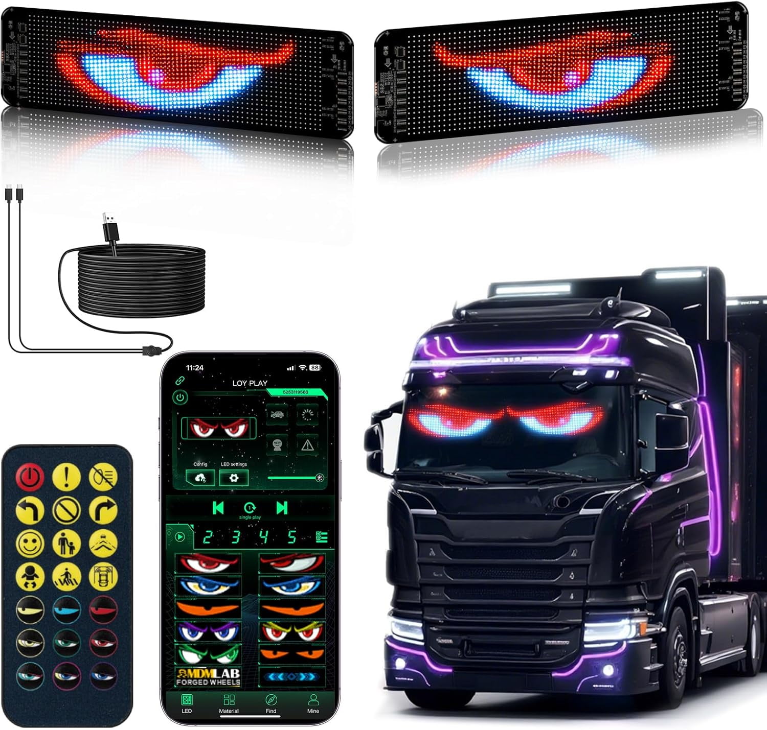 Dual-Panel Blinking Devil Eyes Light Windshield Display: 2- 14"x4 ...