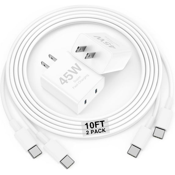 Dual Port 45W 17 16 15 and 10ft Type C to C Cord Long, C Wall Block ...