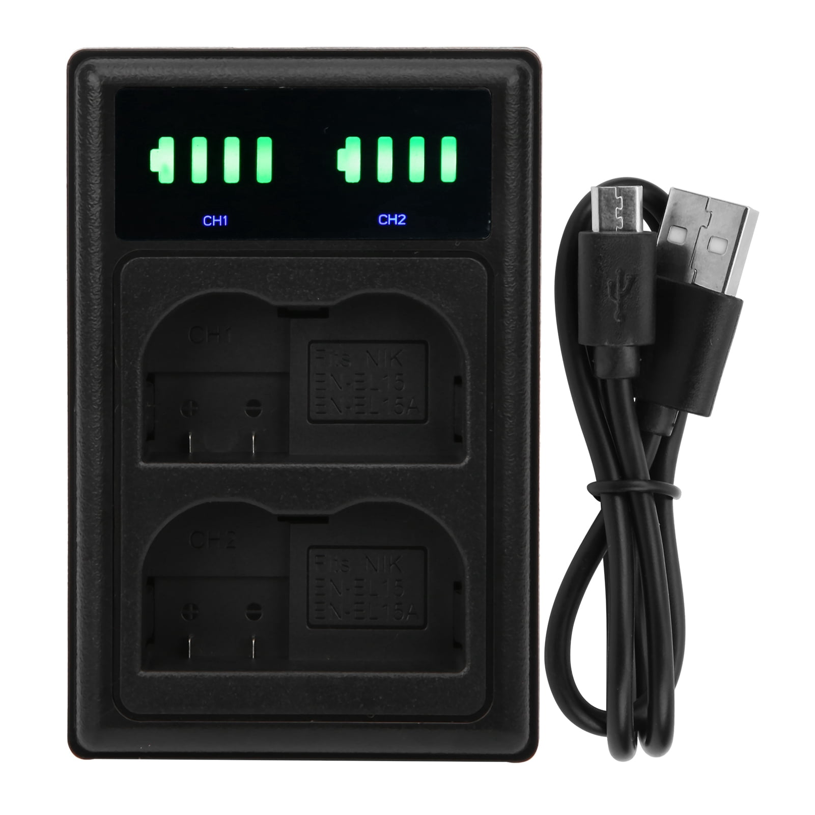 Dual Port Camera Charger for ENEL15/EL15A Battery, Micro/Type-C Double ...
