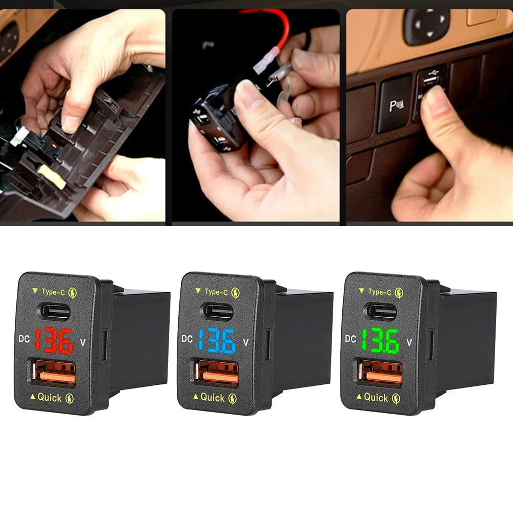 Dual Port Car Charger Adapter Fast Charging Digital Voltmeter Type C Pd ...