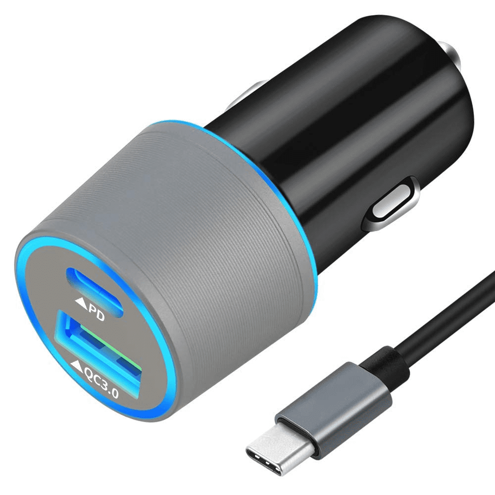 Dual-Port PD & QC3.0 Car Charger with 3.3FT USB-C Cable, 4X Faster ...
