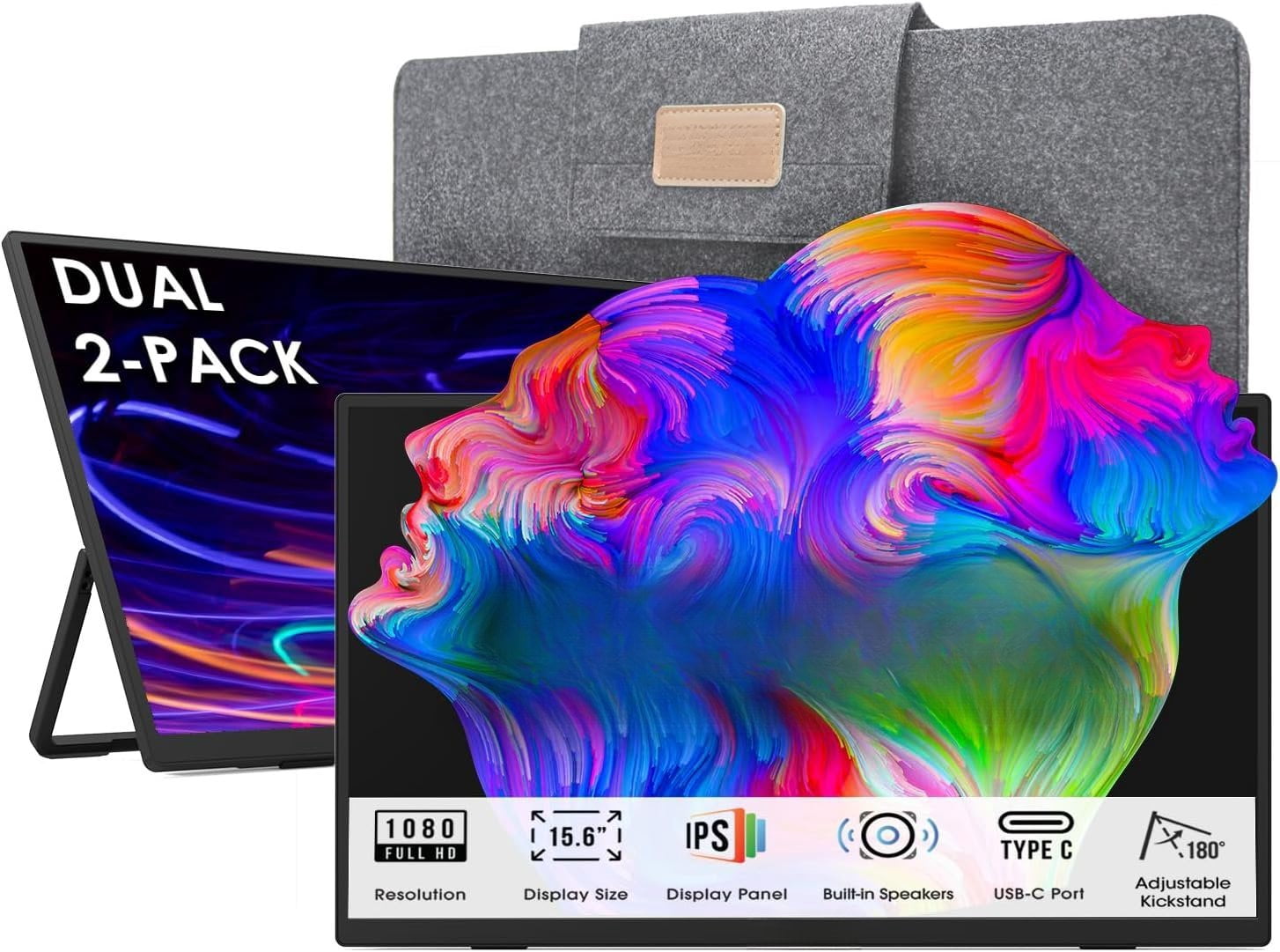 Dual Portable Setup - 2- 15.6-inch FHD Portable for Laptop, 1920x1080 ...