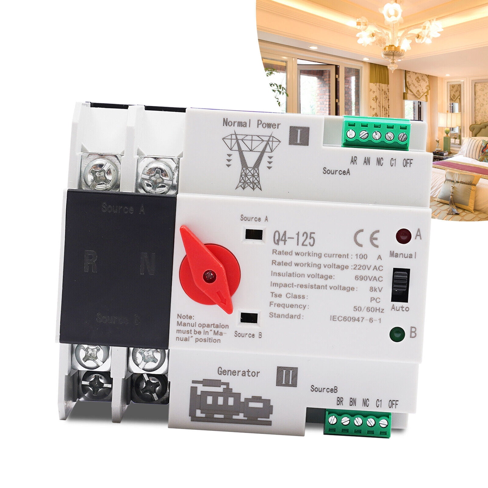Dual Power Automatic Transfer Switch 2P 100A 110V Grid to AC Generator ...