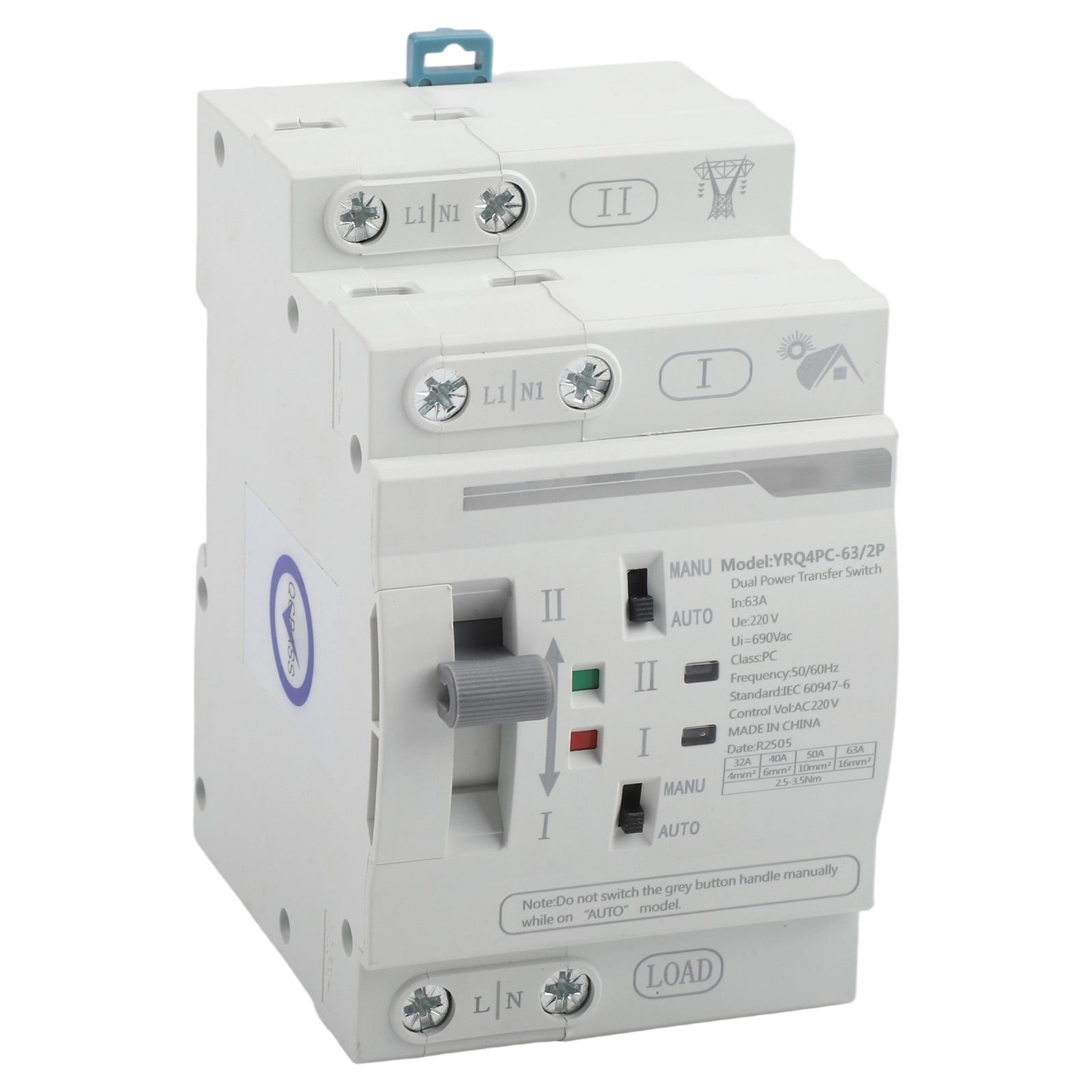 Dual Power Automatic Transfer Switch 2P 63A Ac220V Photovoltaic ...