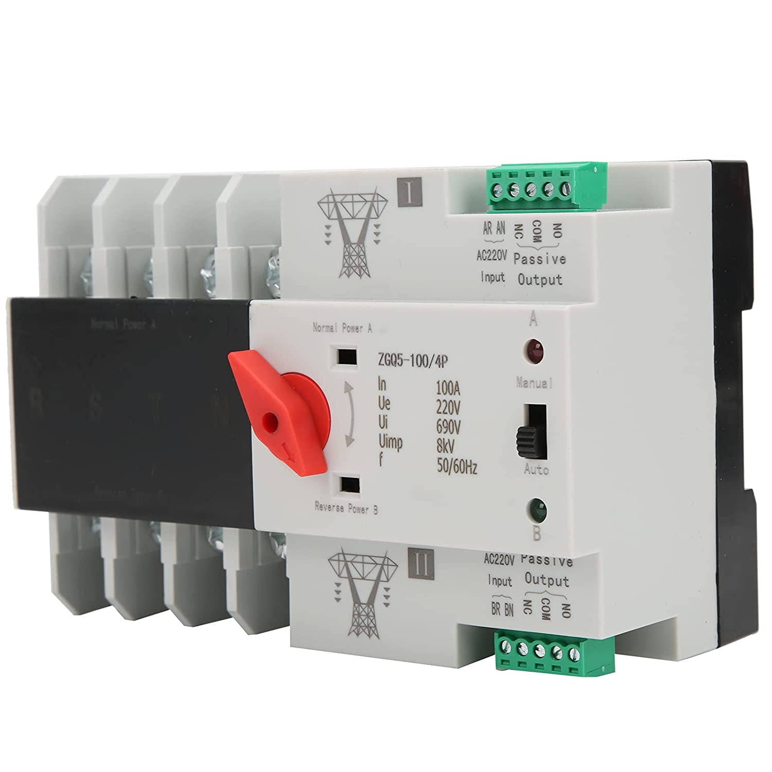 Dual Power Automatic Transfer Switch 4P 100A 220V Changeover Switch ...