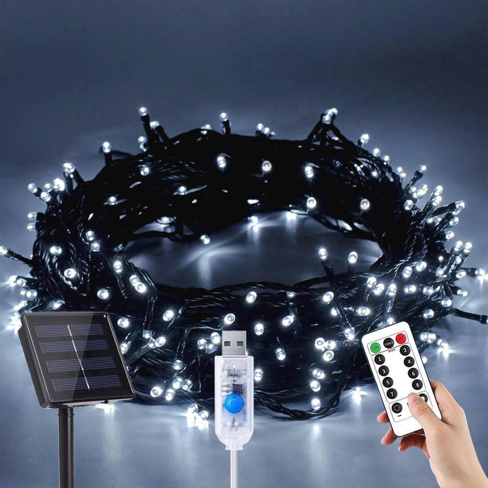 Dual Power Solar Lights,32M 300LED Solar and USB String Lights with ...