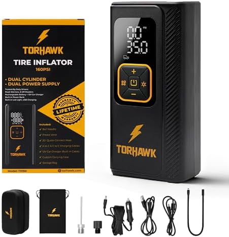 Dual Power Tire Inflator Portable Air Compressor - 5X Faster 160 PSI ...