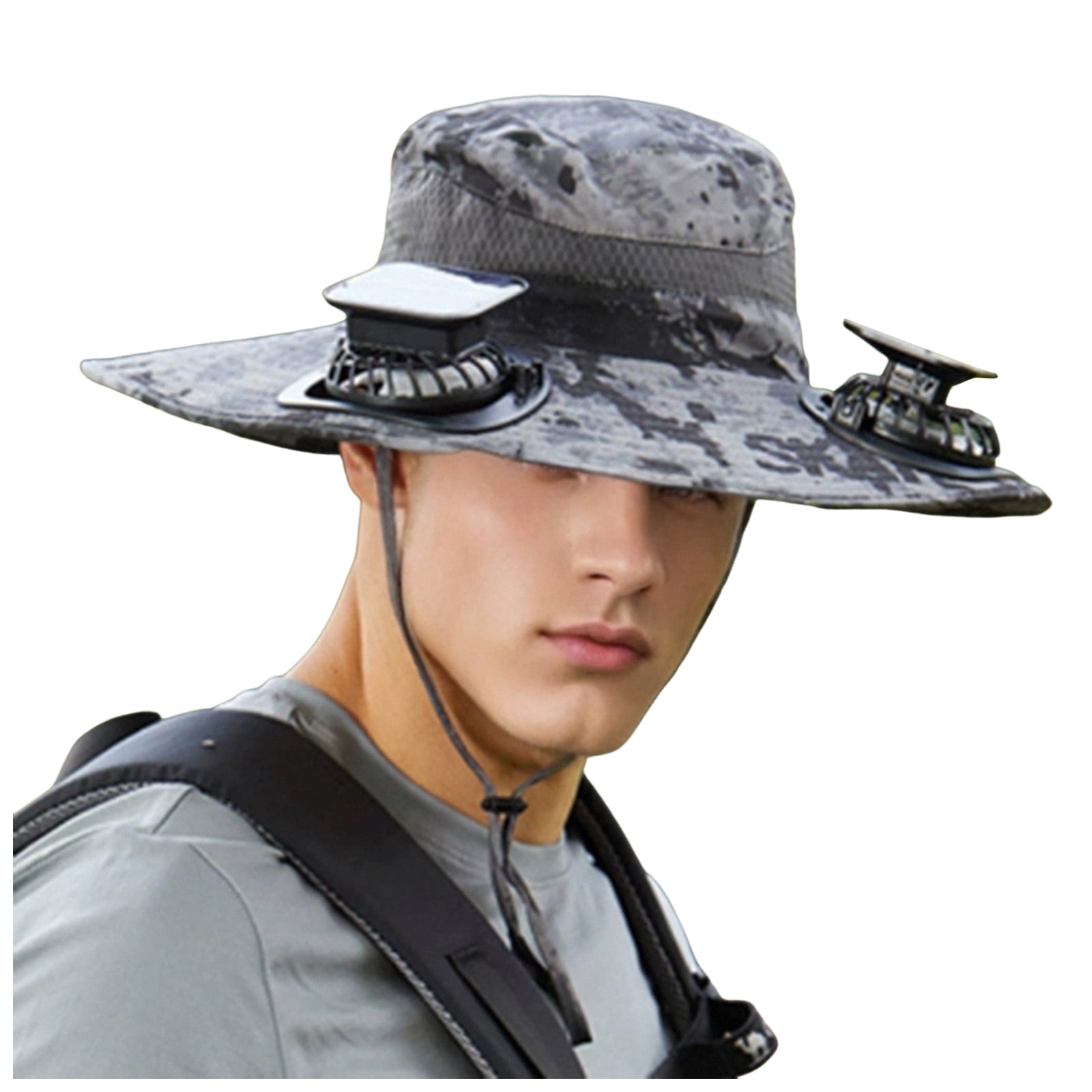 Dual - Powered Solar Fan Wide - Brim Sun Hat with 2 Adjustable Fans ...