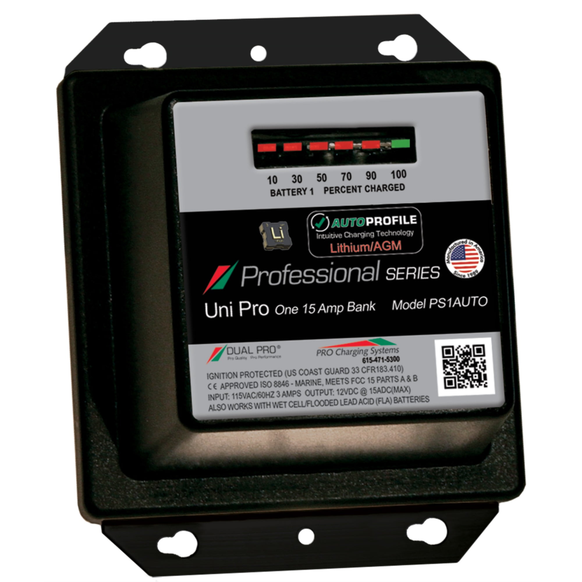 Dual Pro PS1 Auto 15A - 1-Bank Lithium/AGM Battery Charger - Walmart.com