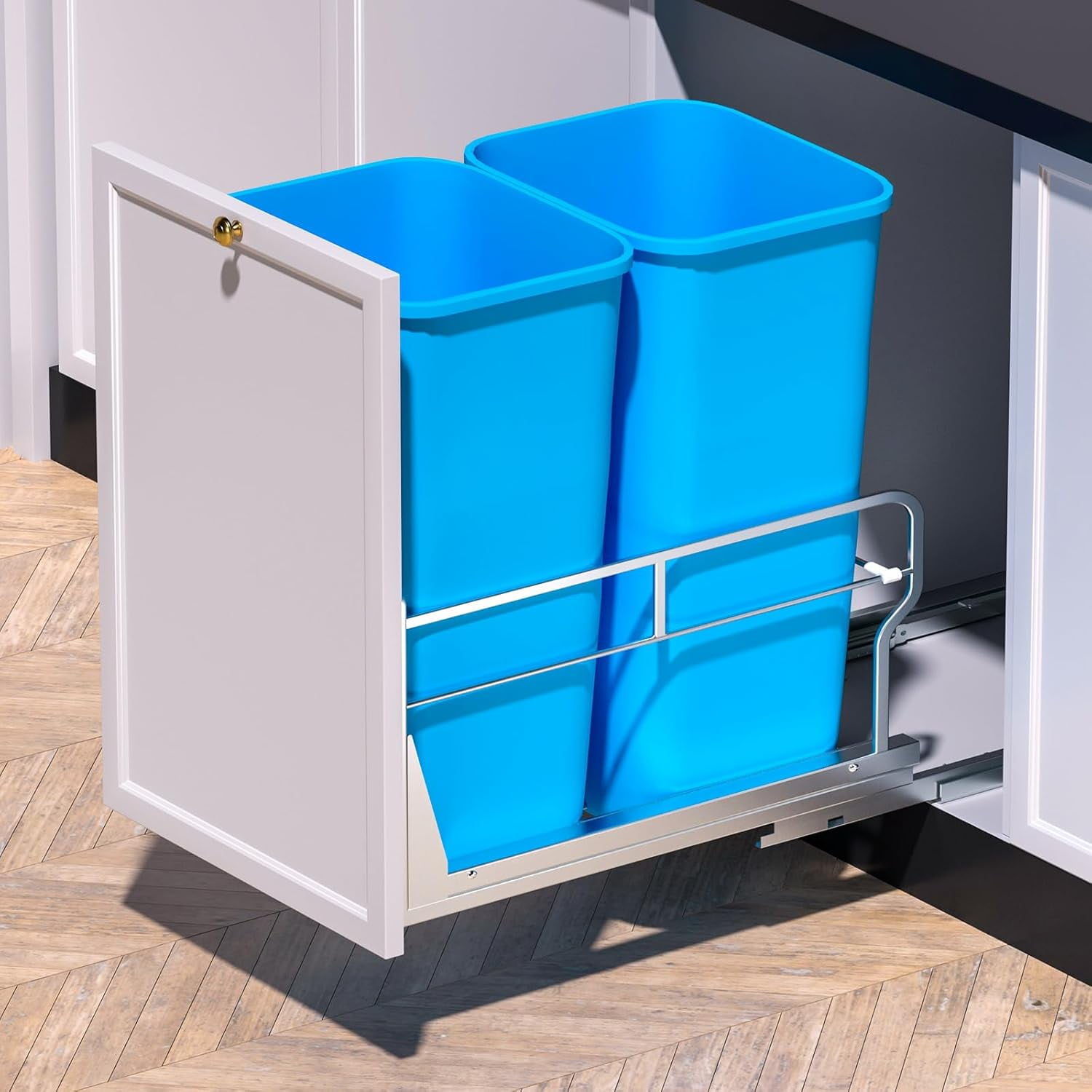 Dual Pull Out Trash Can Under Cabinet with Soft-Close Slides, Heavy ...