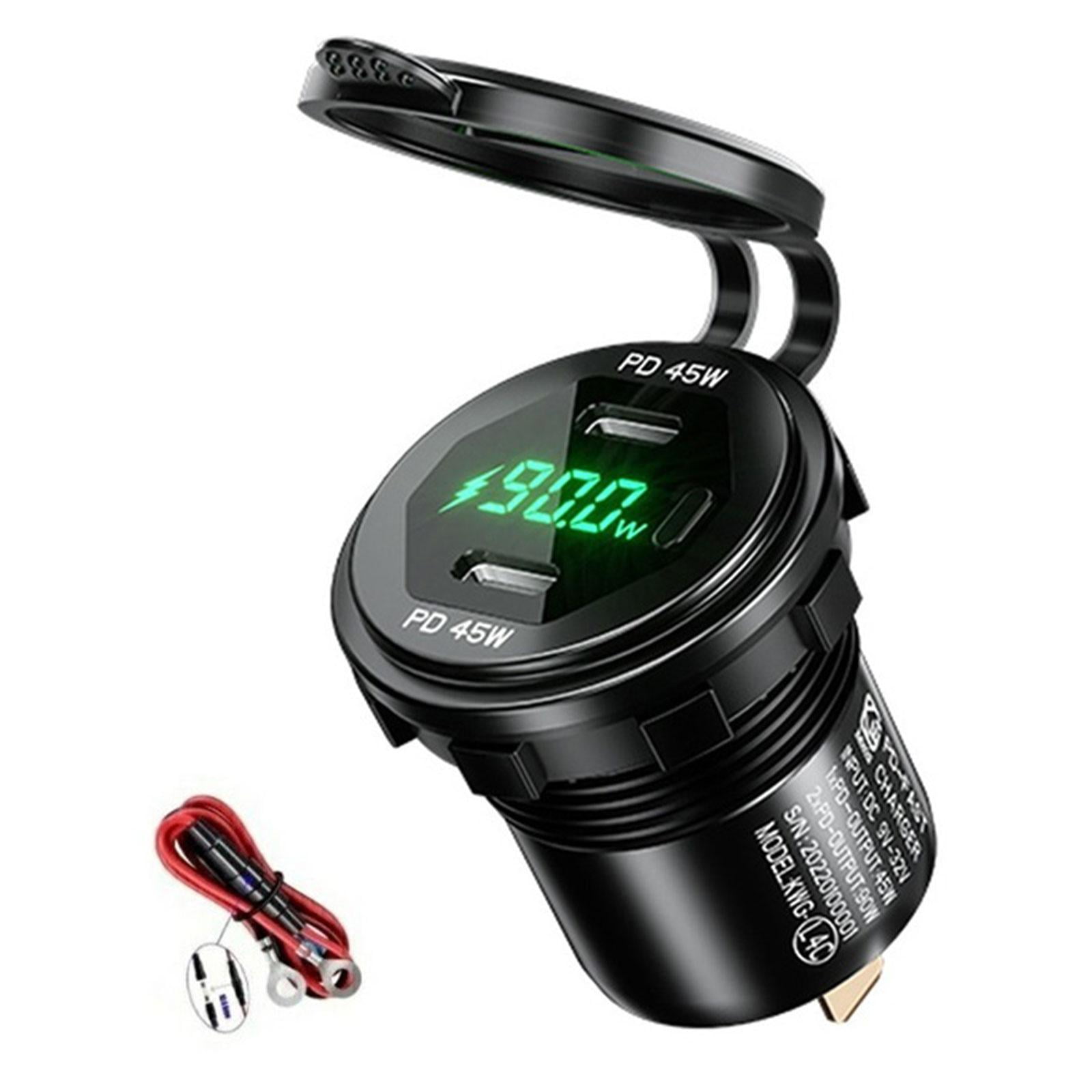 Dual QC 3.0 USB + PD 12v/24v Type-C Fast Car Charger Power Outlet ...