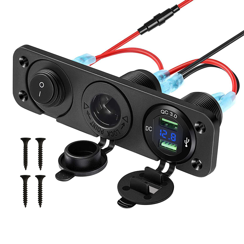 Dual QC3.0 USB Charger 3 in 1 Charger Socket Panel with Voltmeter ...