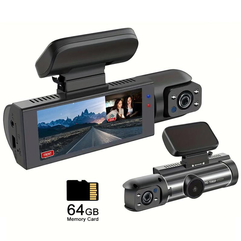 Dual Recording Car DVR Camera Dash Cam with 64GB Memory Card Wide Angle ...