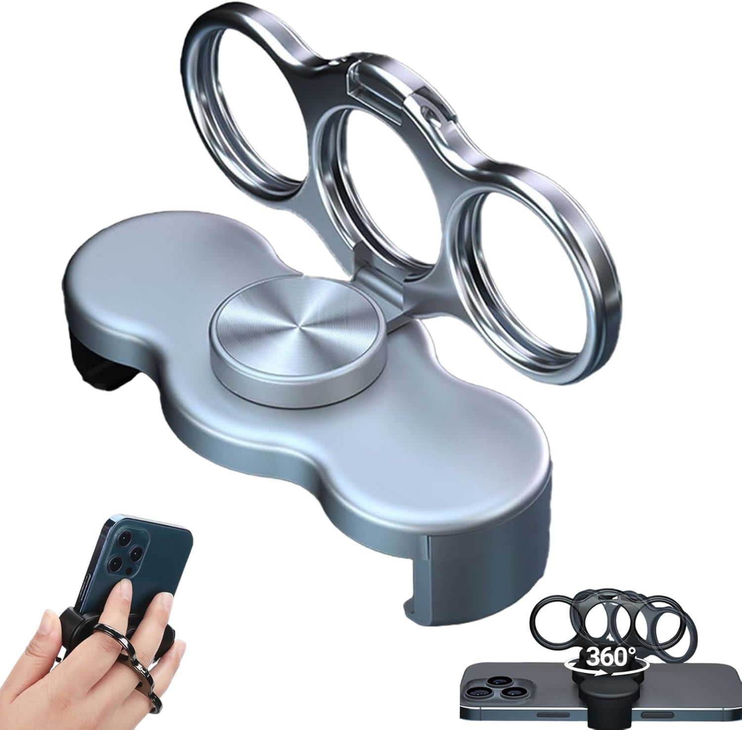 Dual-Ring Three-Finger Back Clip Holder with 360° Rotation, Ergonomic ...