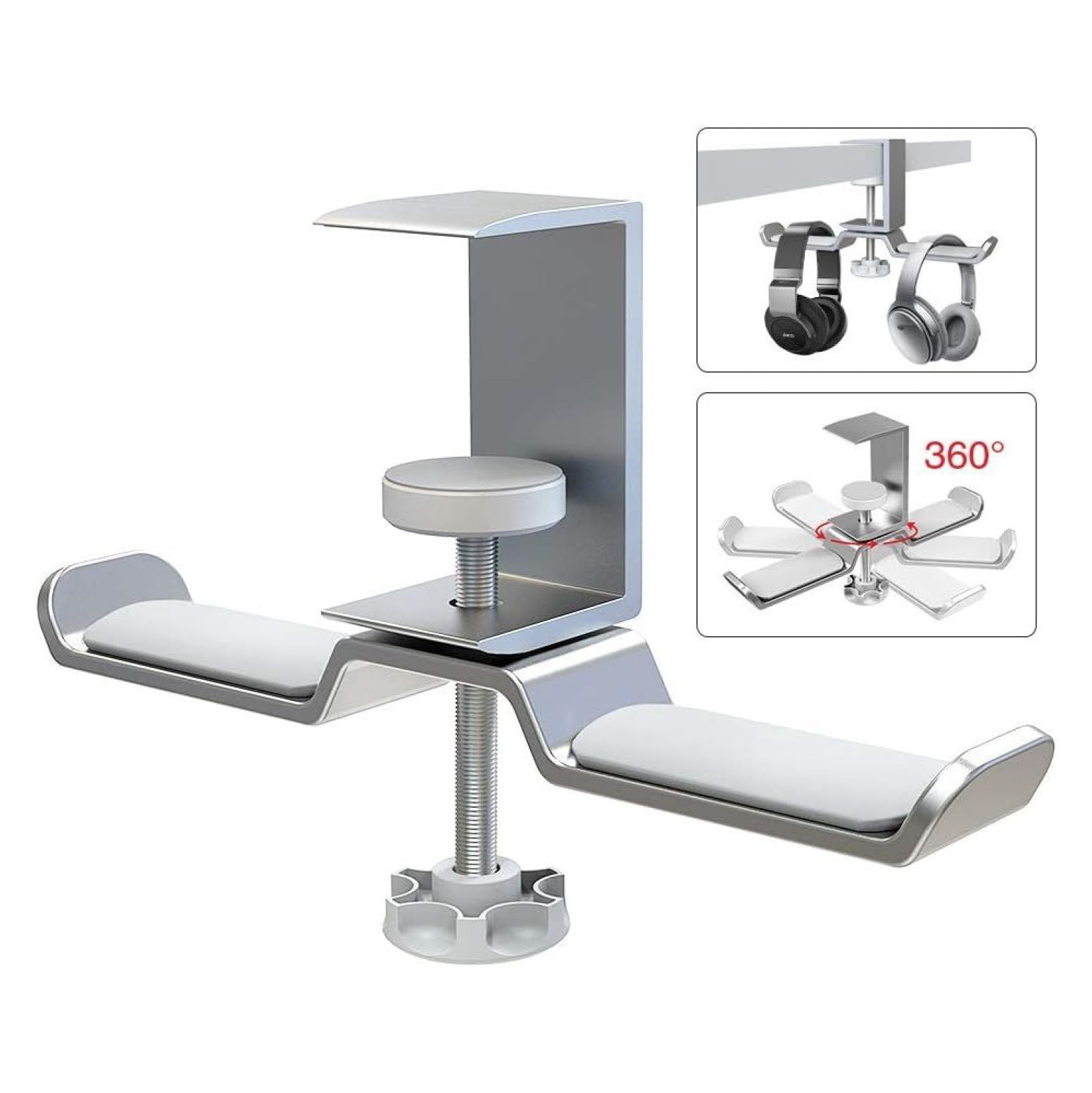 Dual Rotatable Headphone Stand Hanger Under Desk Clamp Headphone Holder ...
