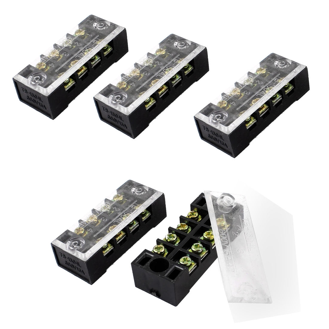 Dual Row 4 Position Covered Screw Terminal Block Strip 600V 15A 5 ieces ...
