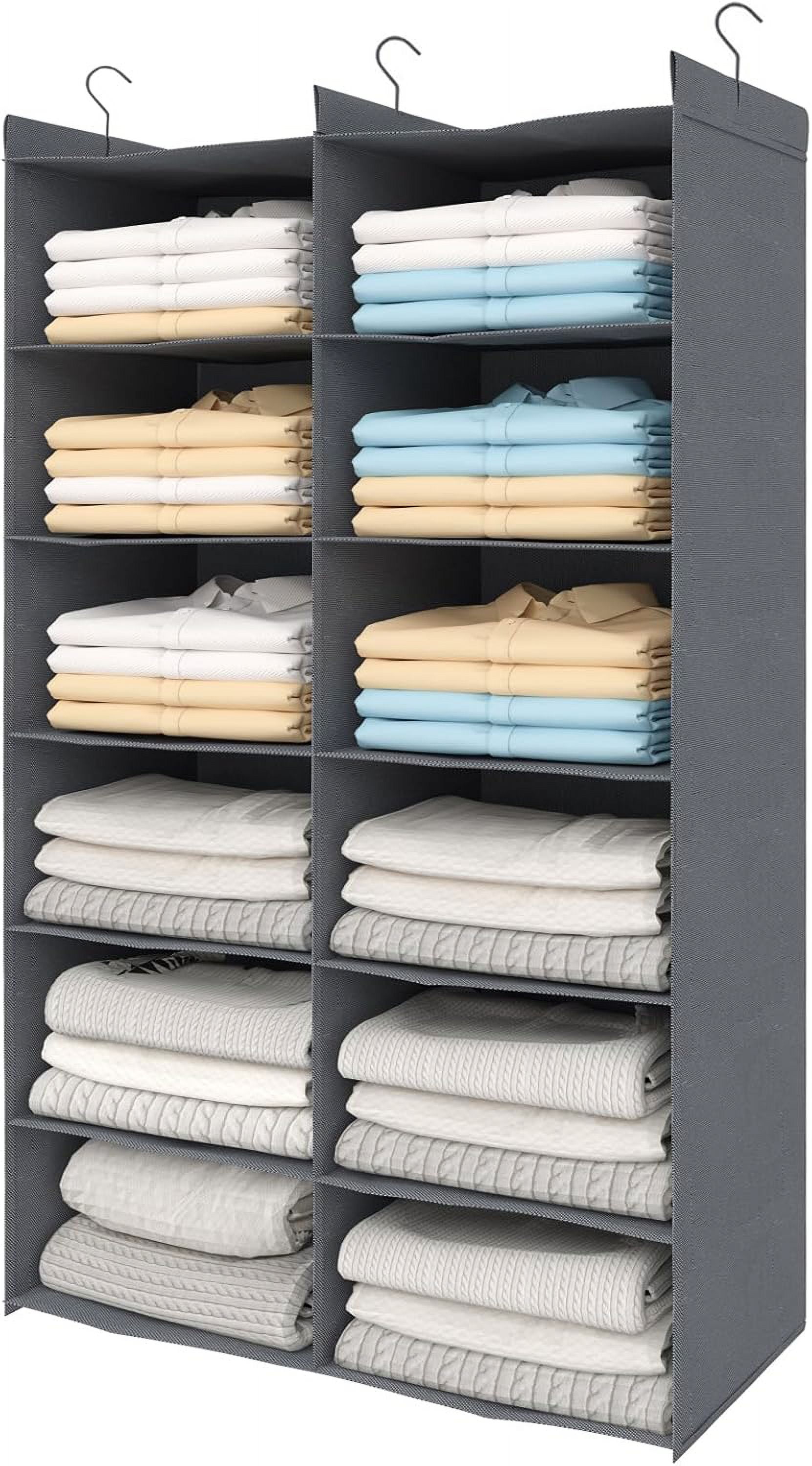 Dual-Row 6 Tier Shelf Hanging Closet Organizer and Storage, 12 Pockets ...