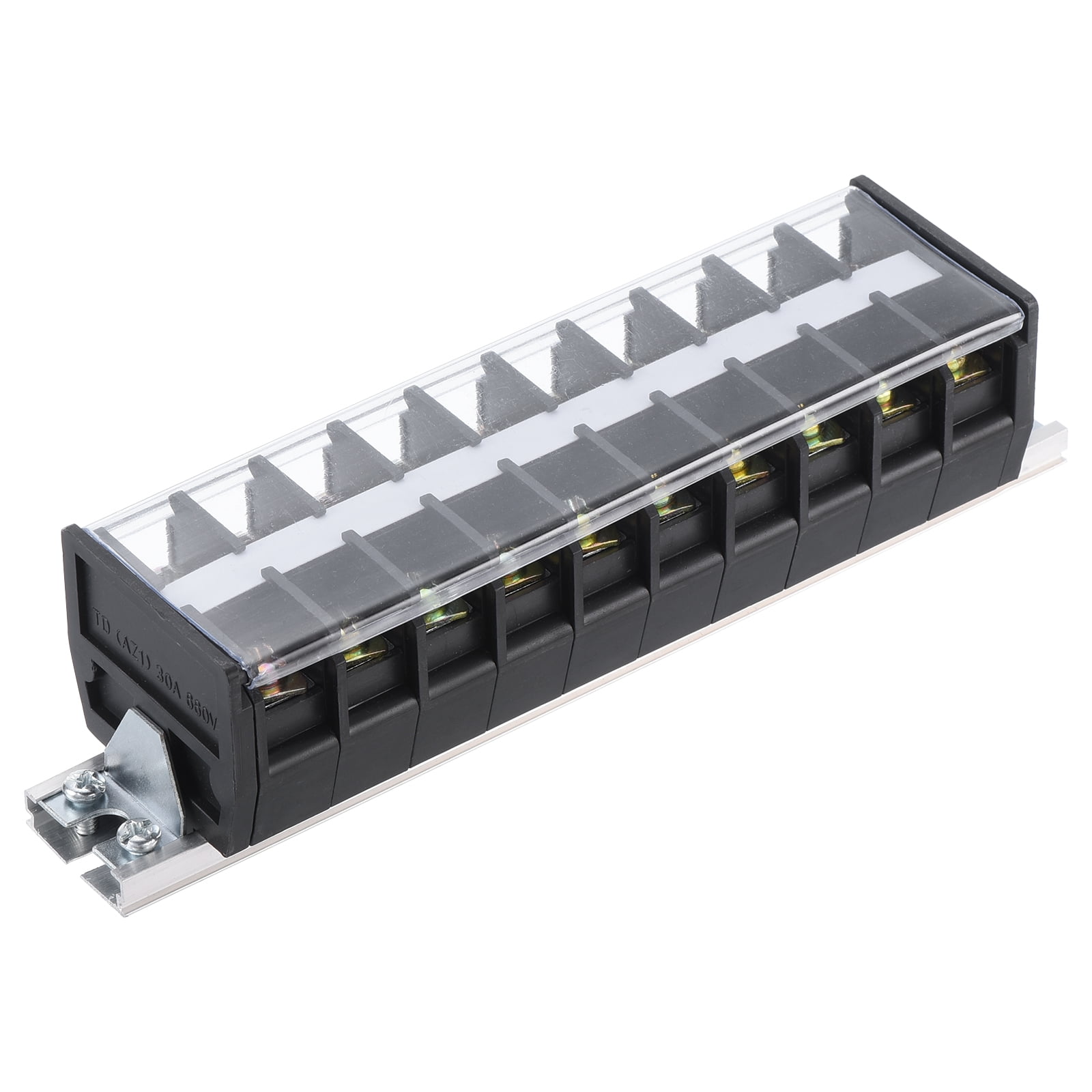 Dual Rows 10 Positions 600V 30A Cable Block Terminal Strip Black ...