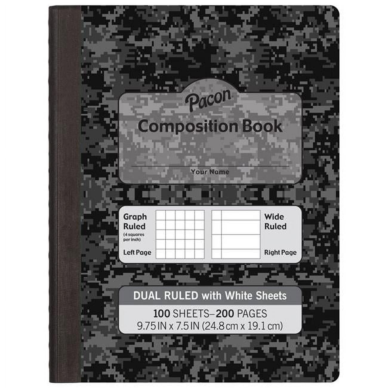 Dual Ruled Composition Book, Dark Gray, 1/4" Grid & 3/8" Wide Ruled, 9 ...