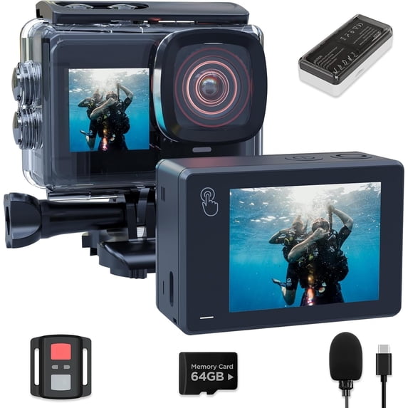 Dual Screen Action Cam 4K60FPS 8X Zoom EIS 48MP with 64GB Card Ultra ...