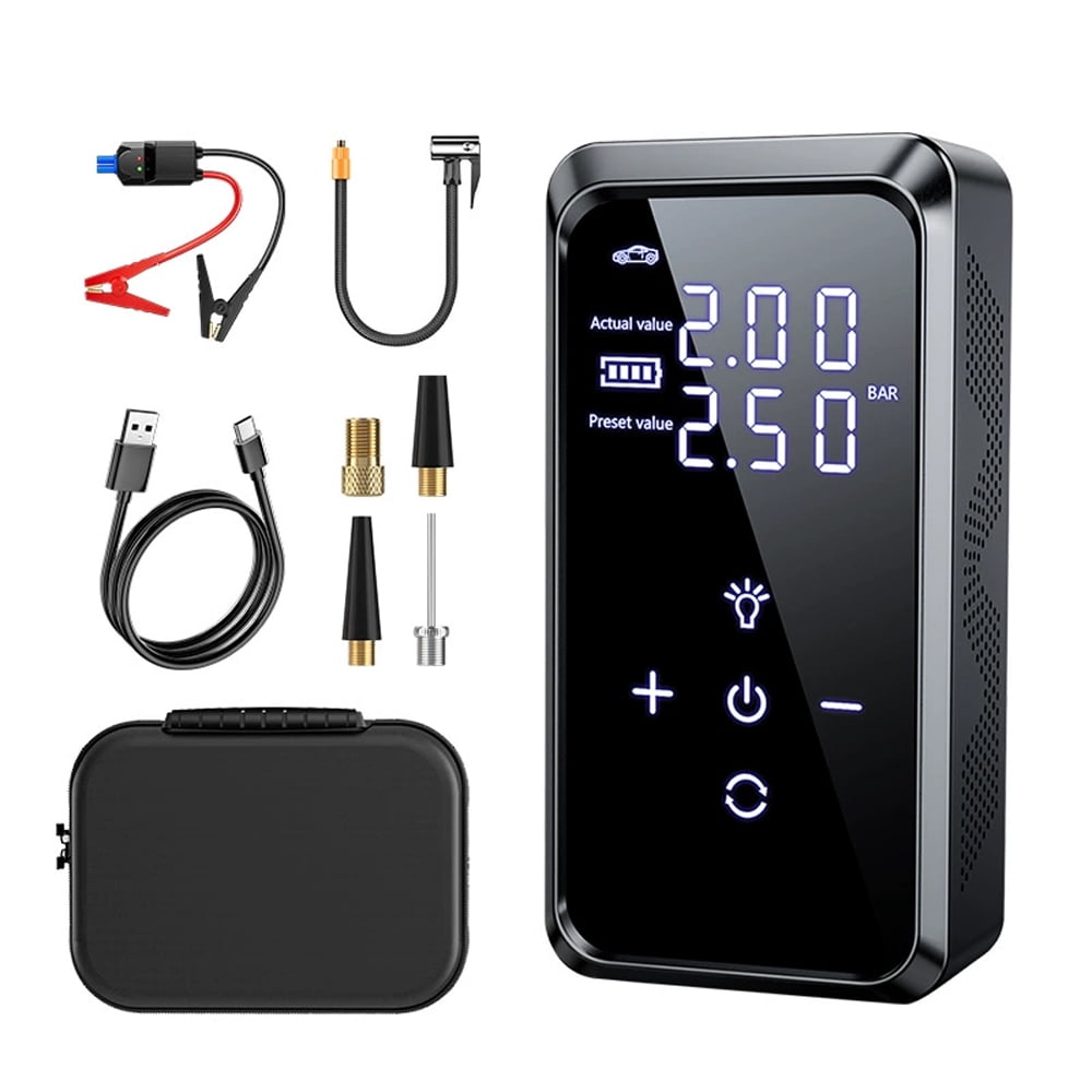 Dual-Screen Car Jump Starter with Air Compressor, Power Bank, and ...