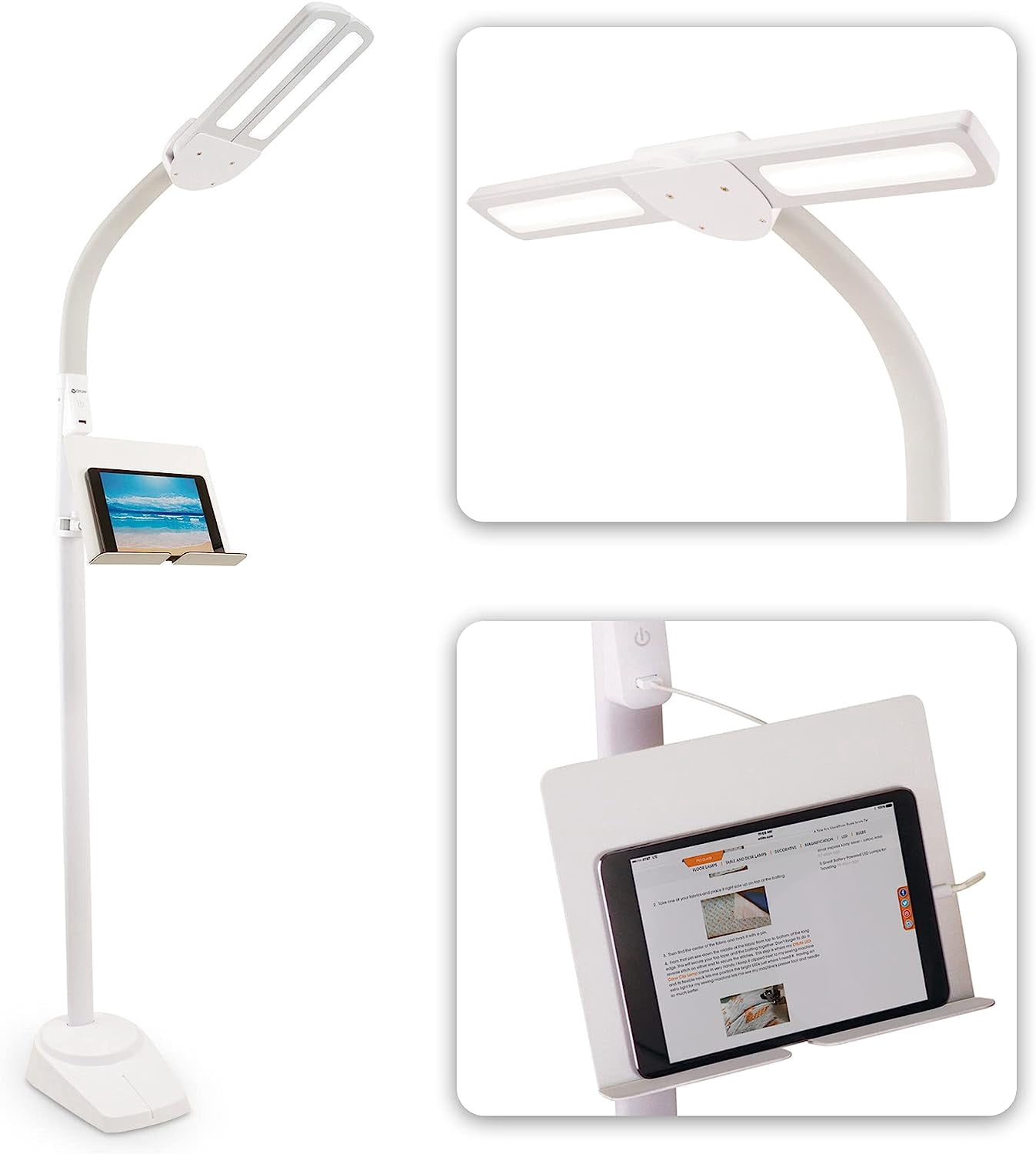 Dual Shade LED Standing Floor Lamp with Adjustable Stand - Wide Range ...