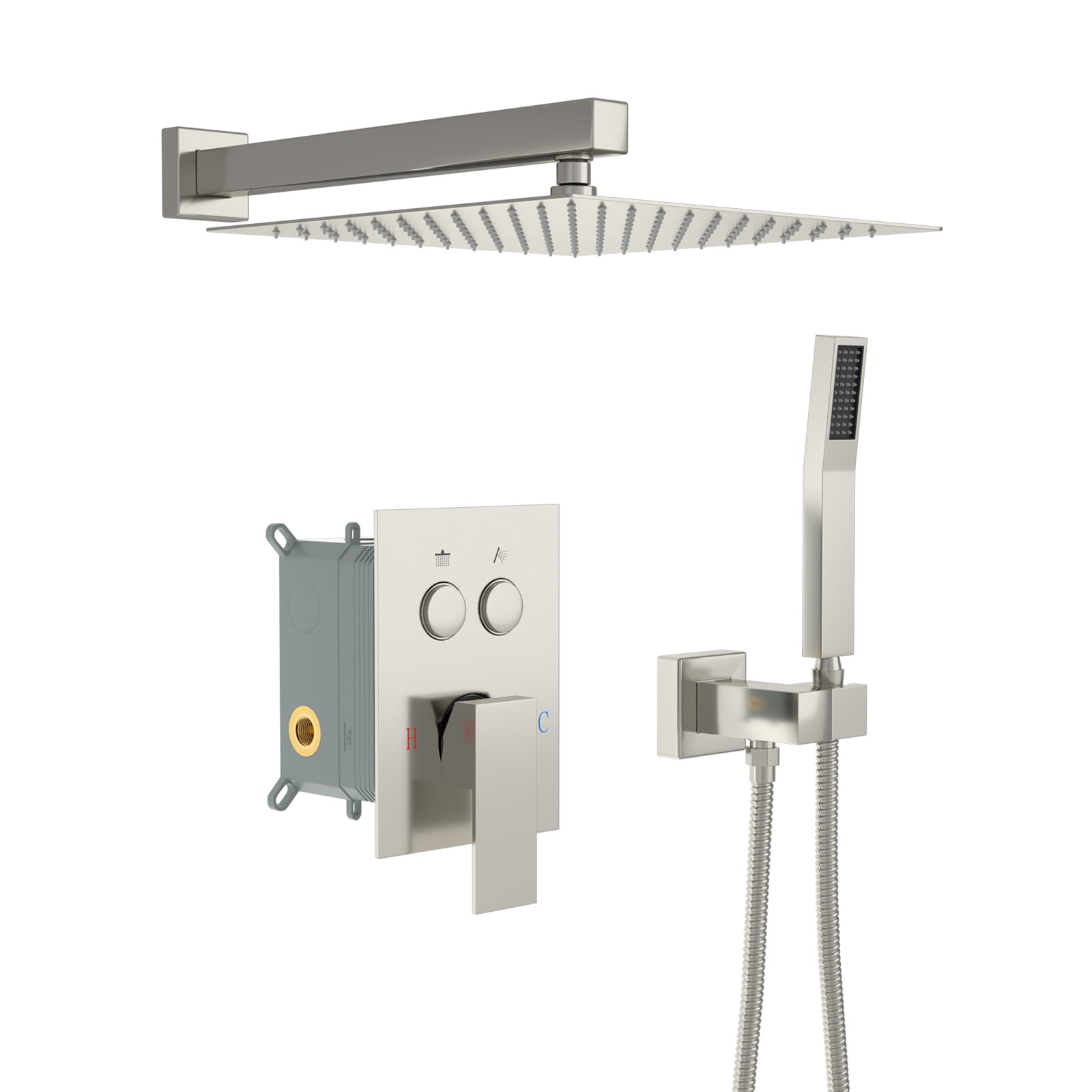 Dual Shower Head- 10 Inch Wall Mounted Square Shower System with Rough ...