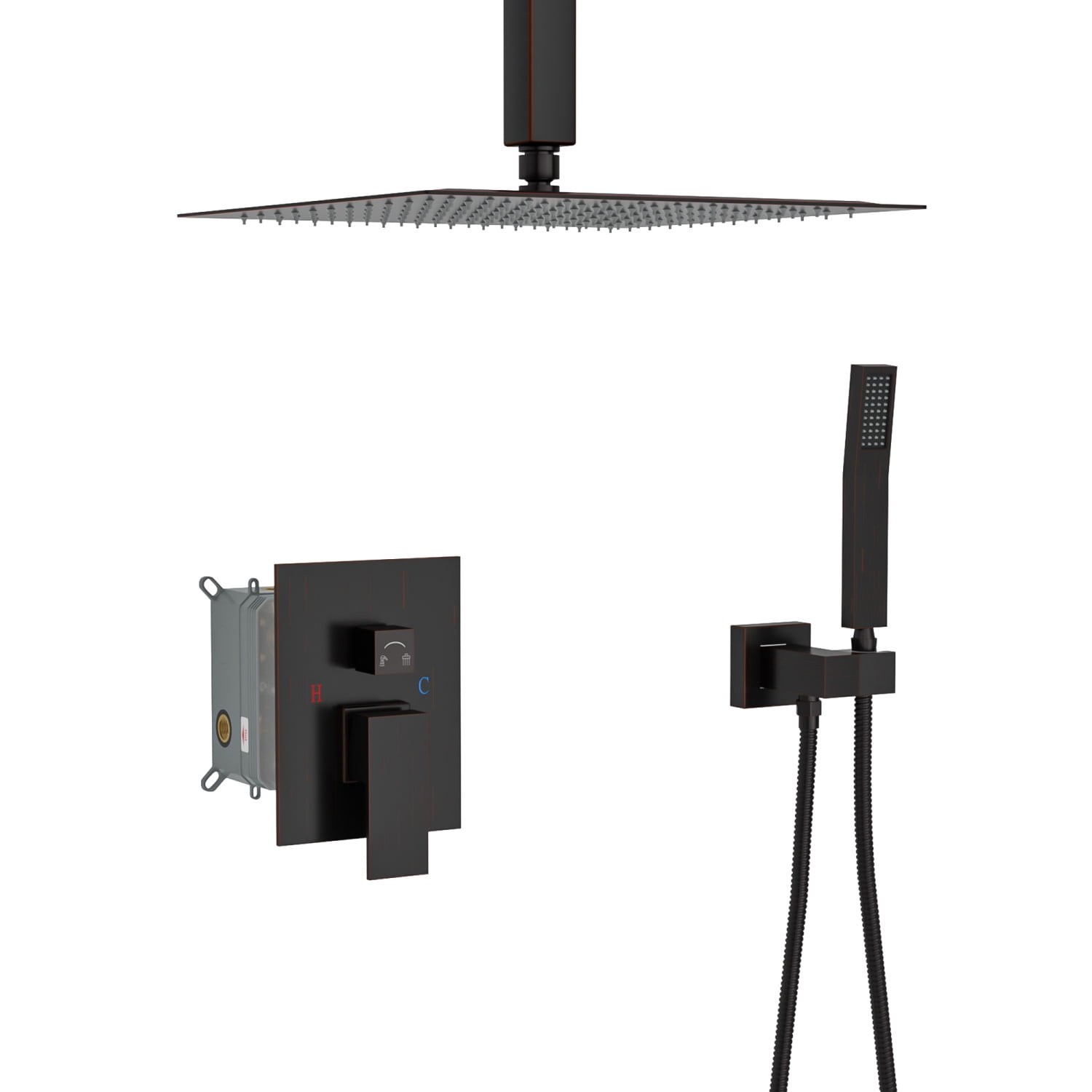 Dual Shower Head - 12 Inch Ceiling Mount Square Shower System with ...