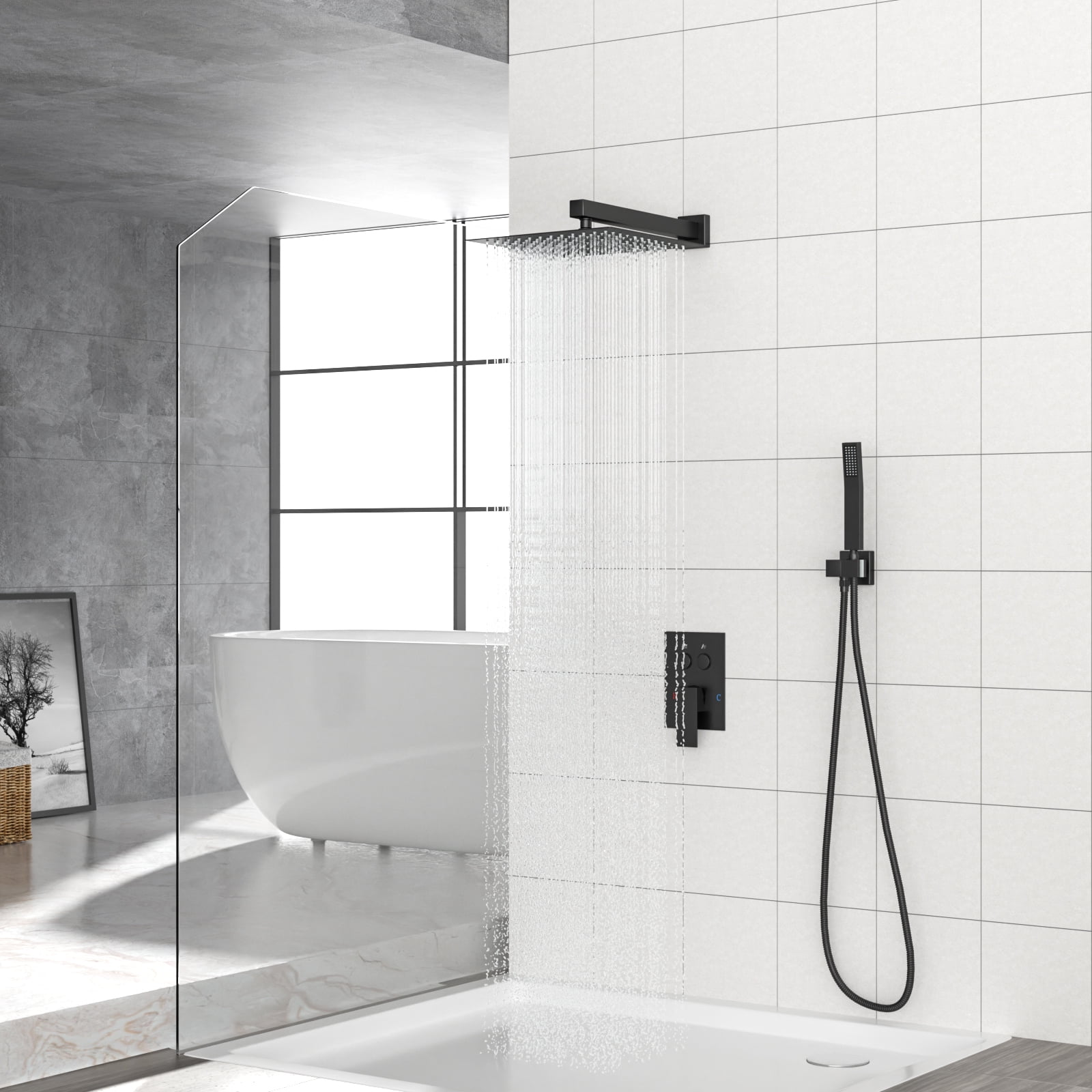 Dual Shower Head - 12 Inch Wall Mounted Square Shower System with Rough ...