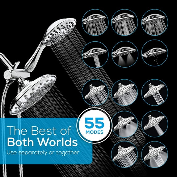 Dual Shower Head - 8'' High Pressure 55-Mode Rain Shower Heads with ...