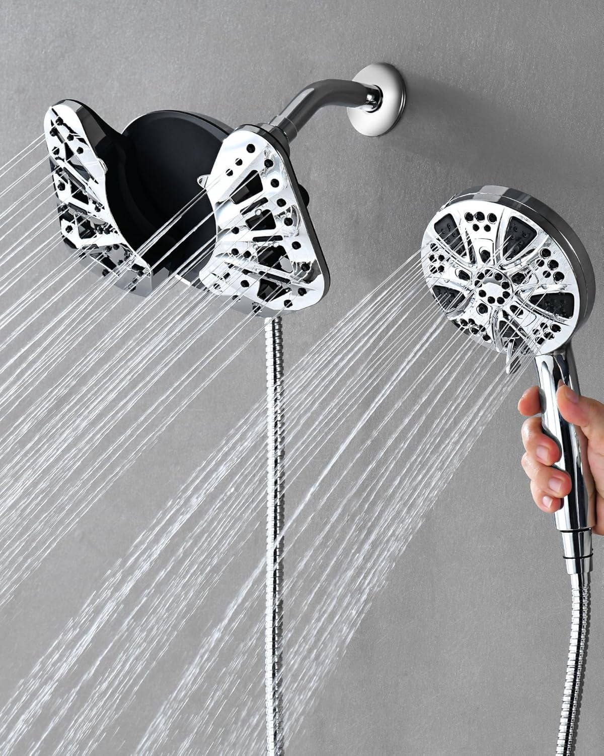 Dual Shower Head Combo - 10-Mode High Pressure Handheld & Rainfall ...