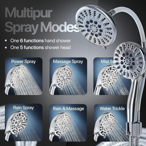 ® Dual Shower Head Combo| Adjustable Rainfall + Handheld Shower| 6 ...