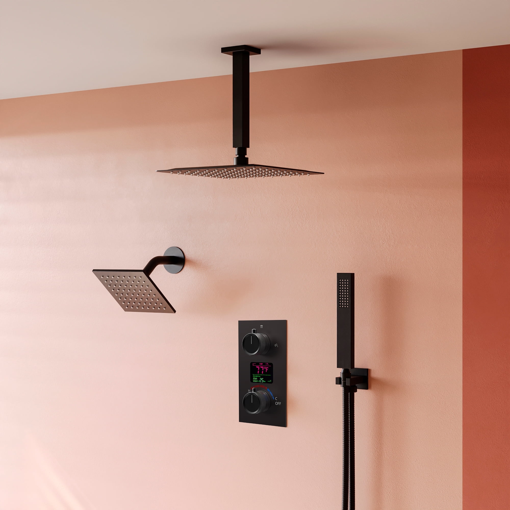 Dual Shower Head with Handheld, Celling Mount 12 in. Shower System ...