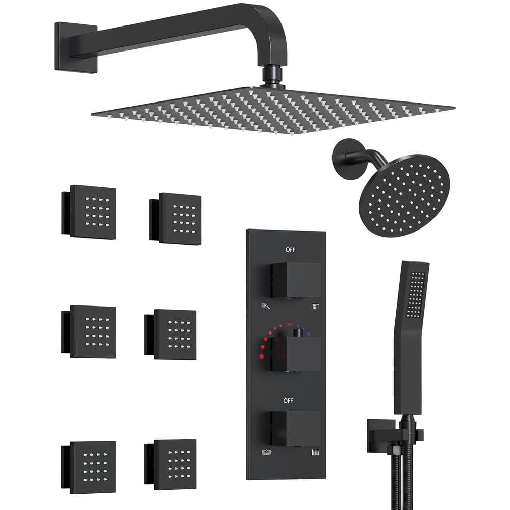 Dual Showers Kits 8-Spray Wall Mount 12 in. Fixed and Handheld Shower ...