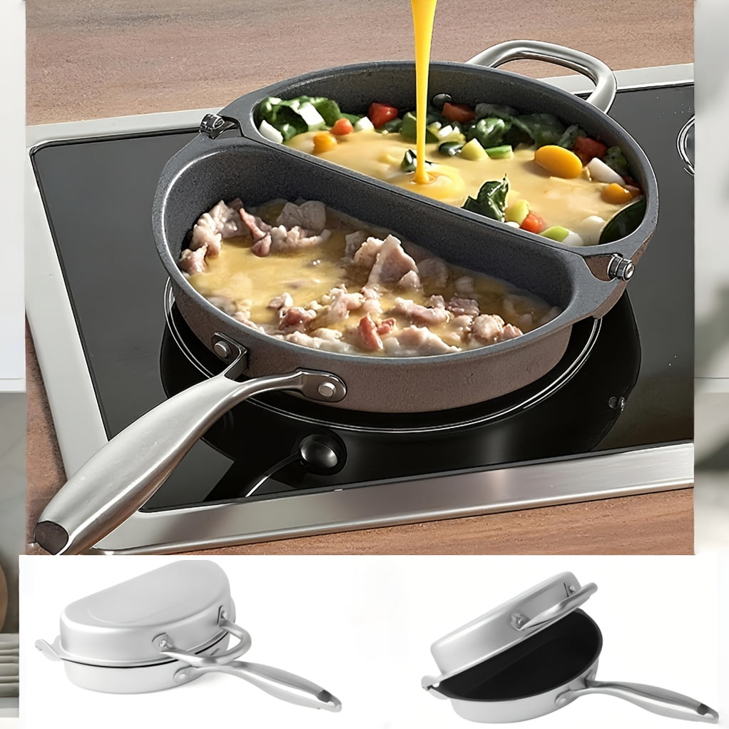 Dual-Sided Non-Stick Folding Egg Pan, Portable Omelette Maker with Lid ...