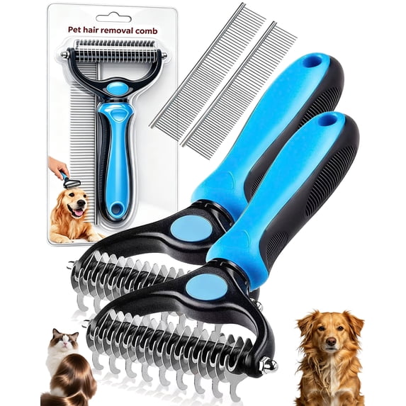 Dual-Sided Pet Grooming Comb for Dogs & Cats, 2-in-1 Dematting Brush ...