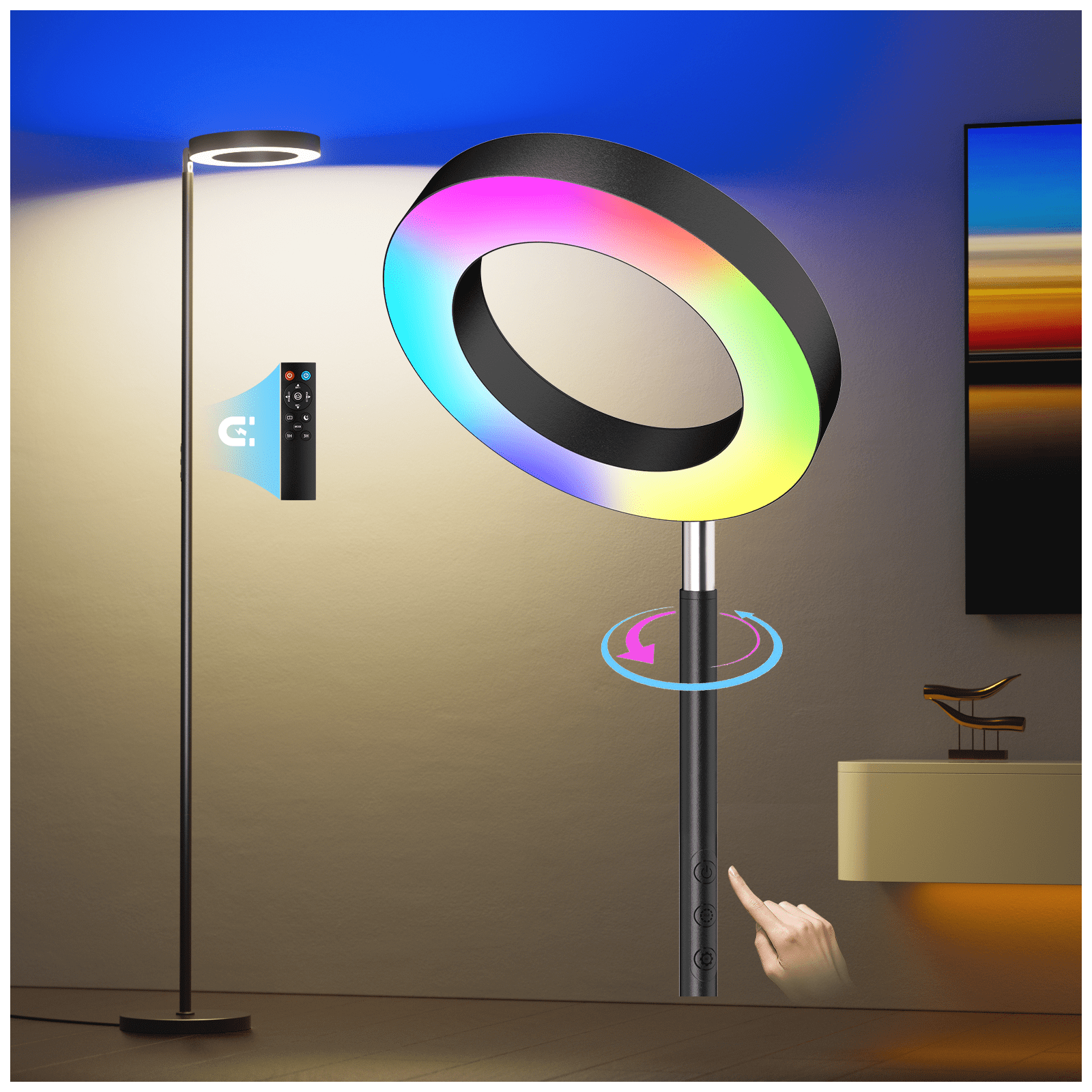 Dual-Sided RGBCW Floor Lamp, 42W 2800LM Bright Dimmable LED Standing ...