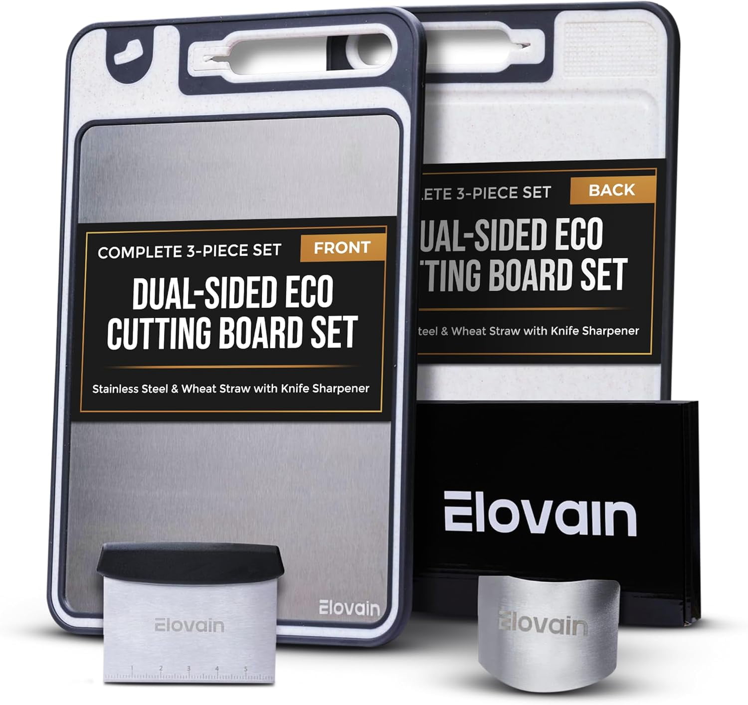 Dual-Sided Stainless Steel Cutting Board with Knife Sharpener – Multi ...