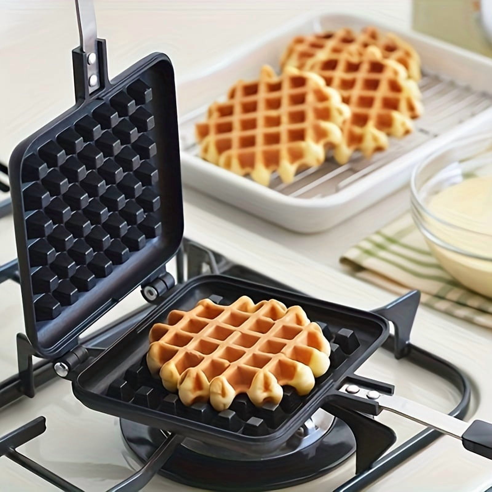 Dual-Sided Waffle Maker - Non-Stick Aluminum, Square Shape, Perfect for ...