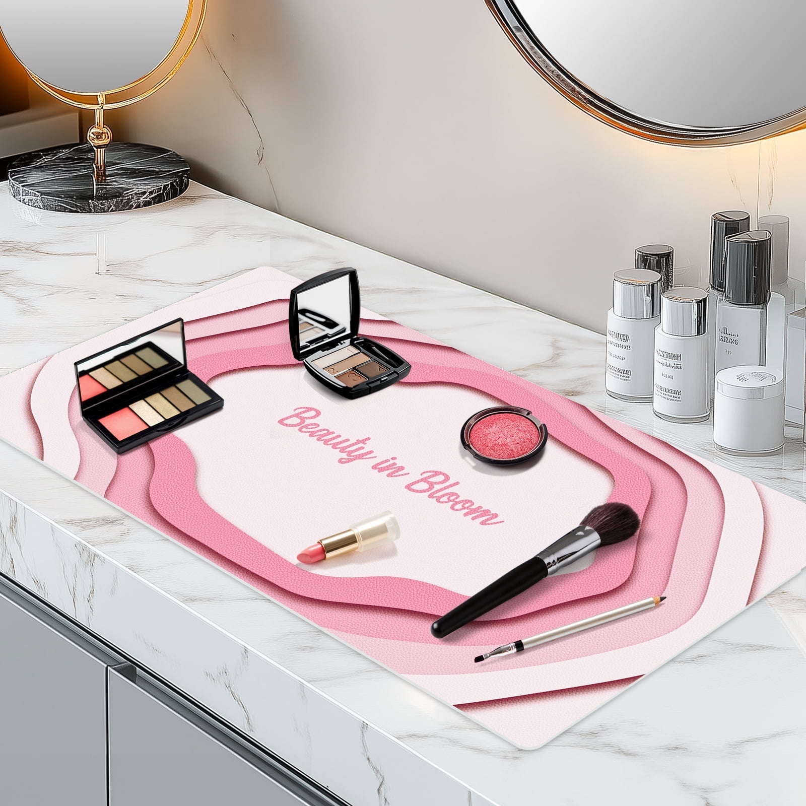 Dual-Sided Waterproof Synthetic Leather Makeup Mat for Desk, Makeup ...