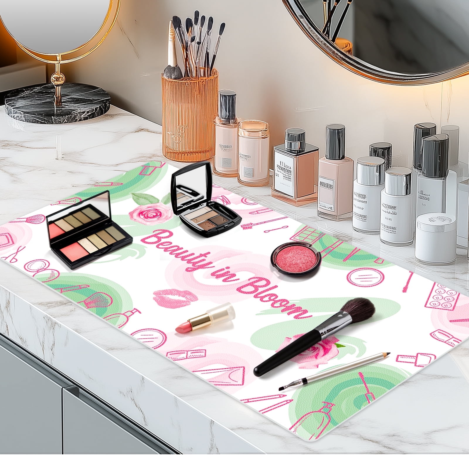Dual-Sided Waterproof Synthetic Leather Makeup Mat for Desk, Makeup ...