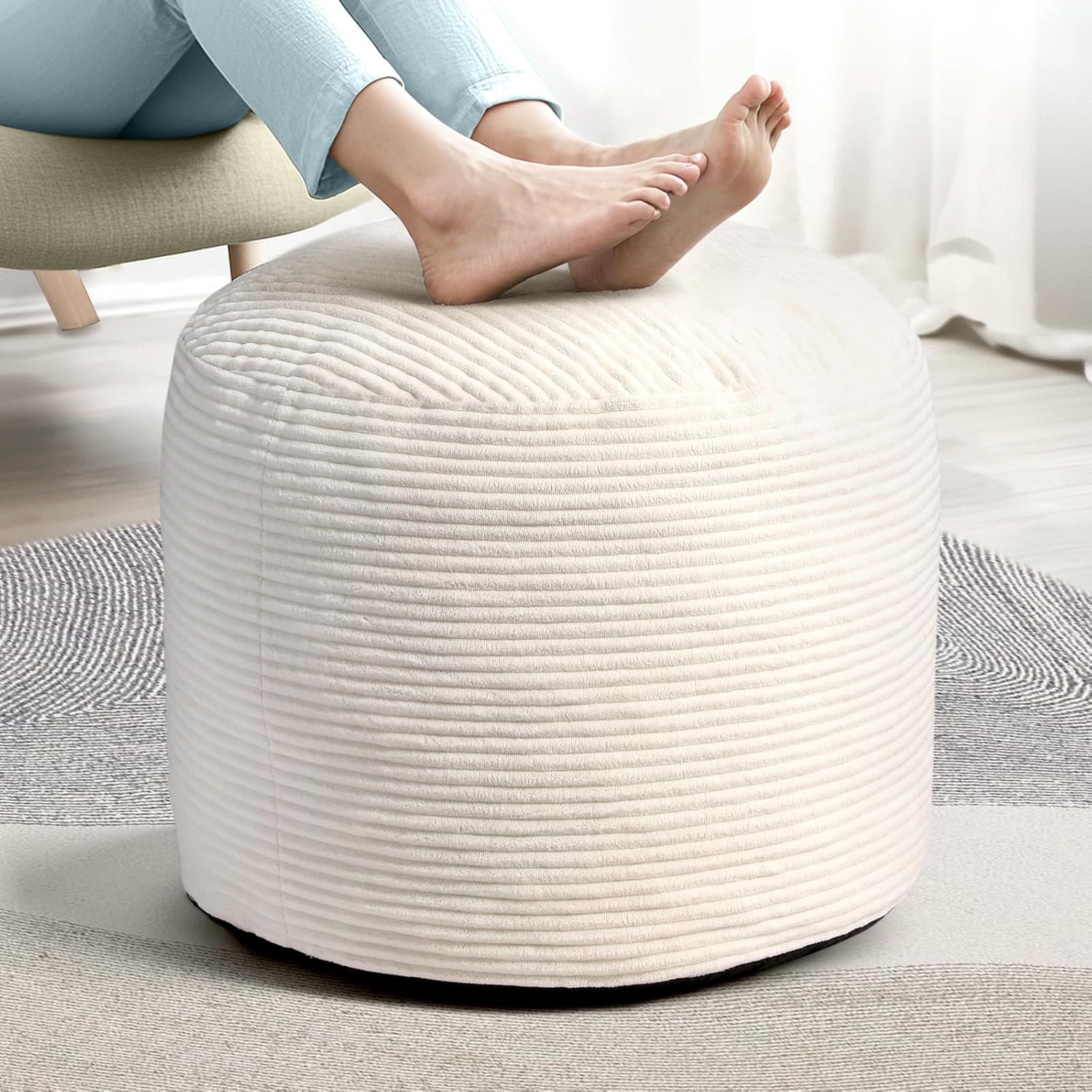 Dual-Size Corduroy Ottoman with Hidden Zipper – Ergonomic Memory Foam ...