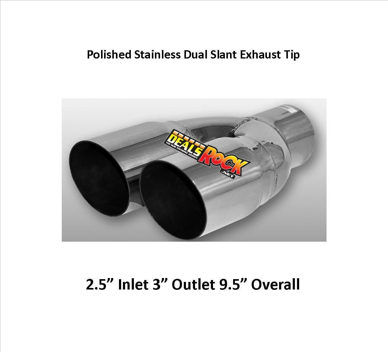 Dual Slant Polished Stainless Exhaust Tip 2.5" Inlet 3" Outlet 9.5 ...