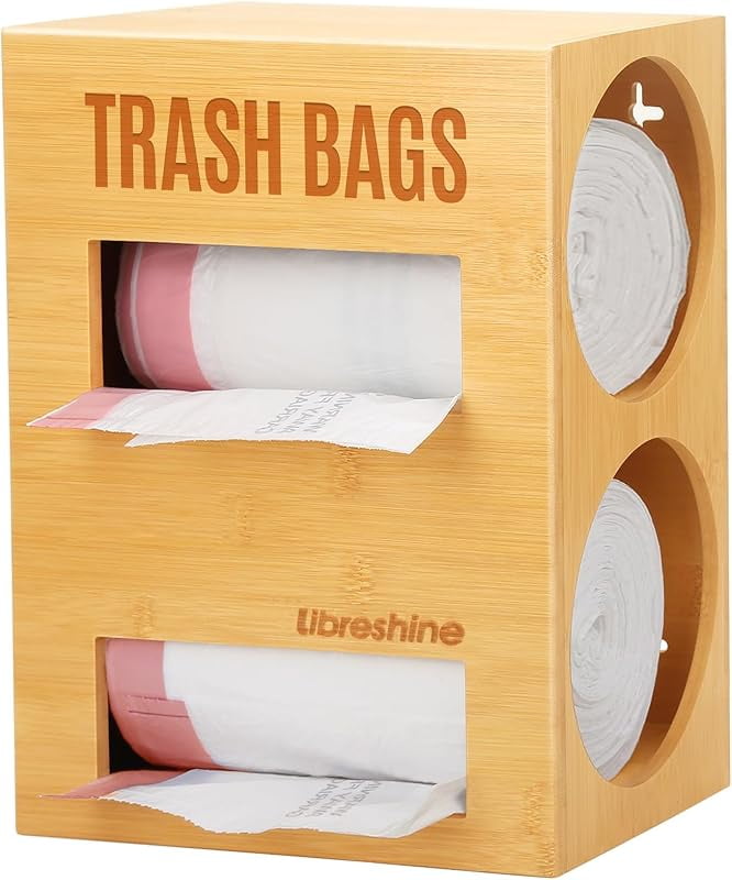 Dual-Slot Bamboo Trash Bag Dispenser for 13 Gallon, 2-in-1 Garbage ...