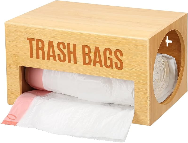 Dual-Slot Bamboo Trash Bag Dispenser for 13 Gallon, 2-in-1 Garbage ...